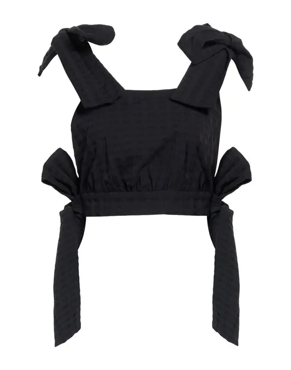 MSGM Cotton And Elastane Crop Top With Bow Detail