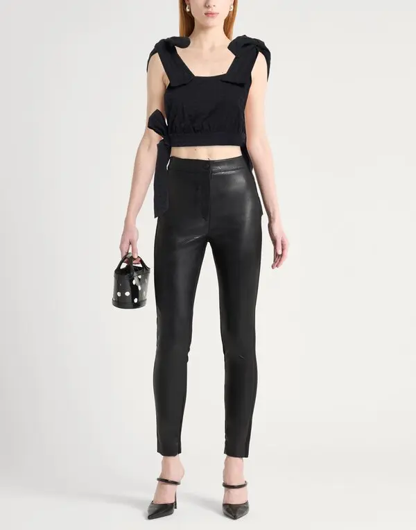 MSGM Cotton And Elastane Crop Top With Bow Detail