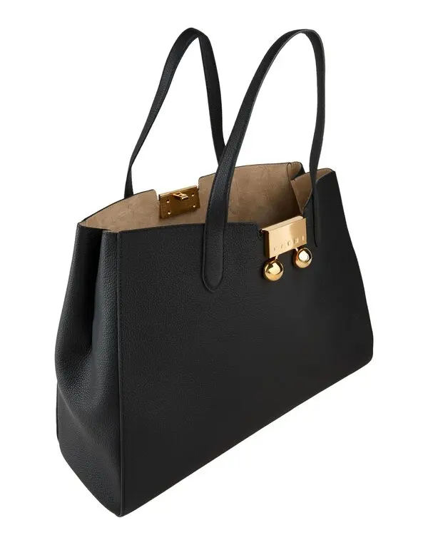 Marni Pebbled Leather Maxi Tote Bag With Gold Tone Clasp