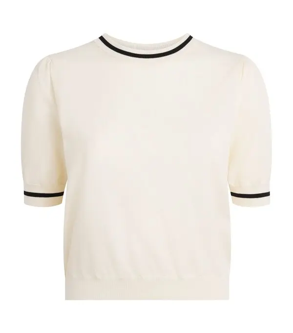 FRAME Cotton-blend Short-sleeve Crew Neck Sweater - Ivory