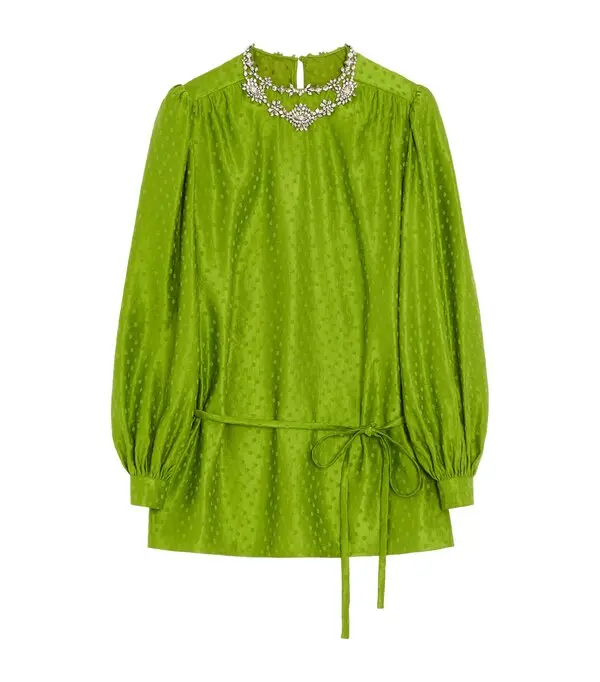 Valentino Garavani Silk-linen Plus De Pois Jacquard Top - Green