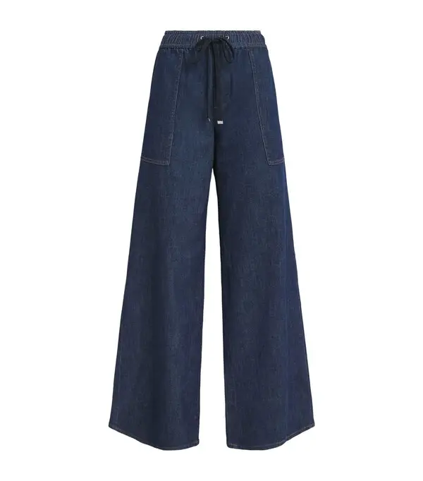 7 For All Mankind Denim-effect Wide-leg Trousers With Drawstring Waist - Beige