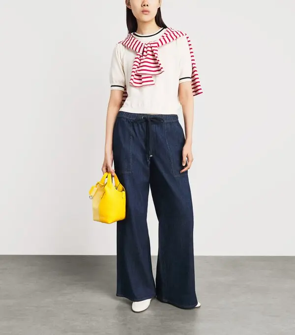 7 For All Mankind Denim-effect Wide-leg Trousers With Drawstring Waist