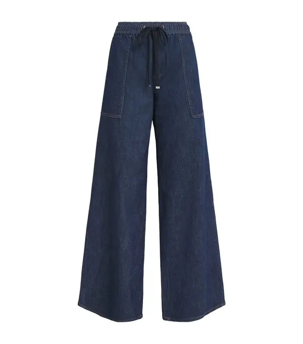 7 For All Mankind Denim-effect Wide-leg Trousers With Drawstring Waist - Beige