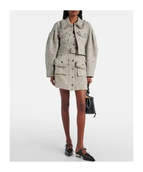 GANNI Belted Tweed Mini Dress