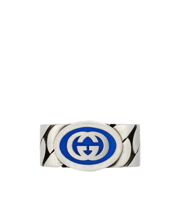 Gucci Interlocking G Ring With Double G Horsebit Chain Detail - White