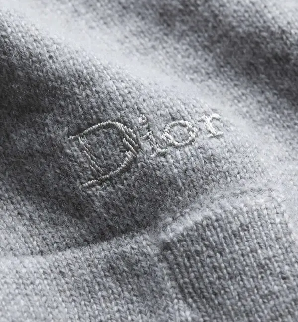 Dior Embroidered Zip-up Hooded Sweater - Grey