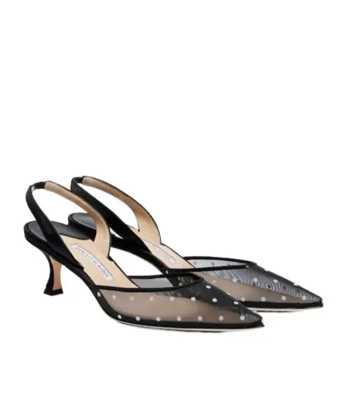 Manolo Blahnik Polka-dot Mesh Slingback Pumps