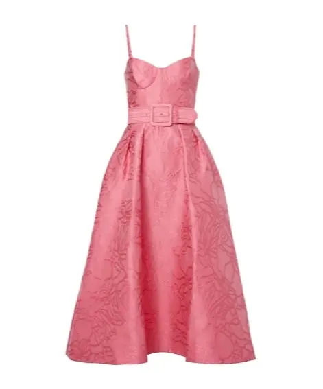 Rebecca Vallance Petra Floral Jacquard Belted Cocktail Dress - Pink