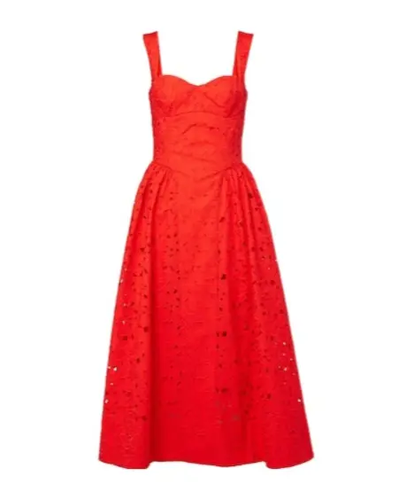 Rebecca Vallance Blaire Cotton Guipure Lace Midi Dress - Red