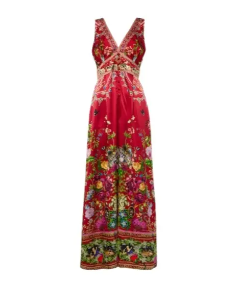 Camilla Printed Silk Jumpsuit - Red