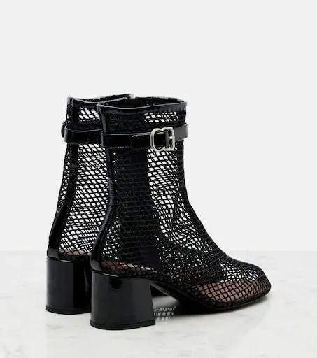 Alaïa Fishnet Patent Leather Trimmed Ankle Boots