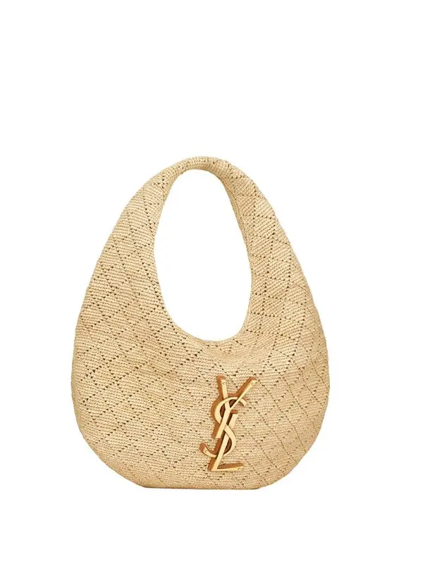 Saint Laurent Icare Hobo In Raffia With Diamond Stitching