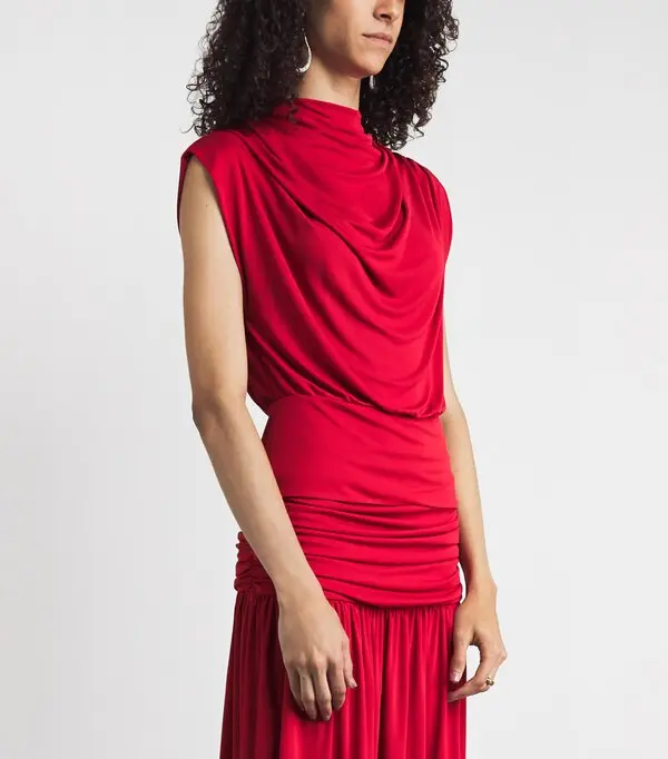 RETORI Draped Sleeveless Blouse With Enamel Button Detail