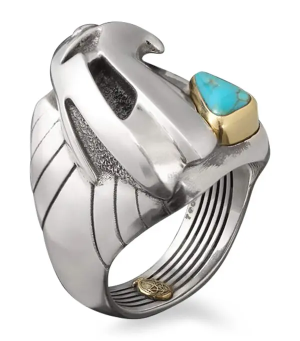 JACQUES MARIE MAGE Electrum And Turquoise Thunderbird Ring - Silver