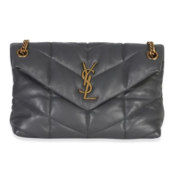 Saint Laurent Quilted Lambskin Puffer Chain Satchel - Gray