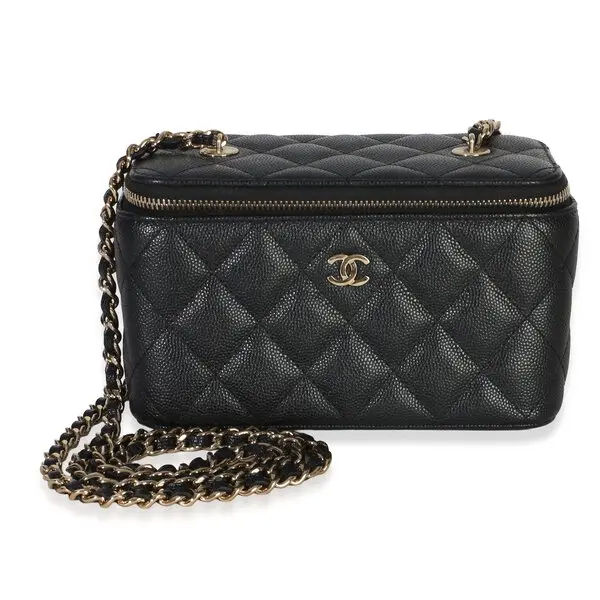 Chanel Quilted Caviar Vanity Case With Chain - Black