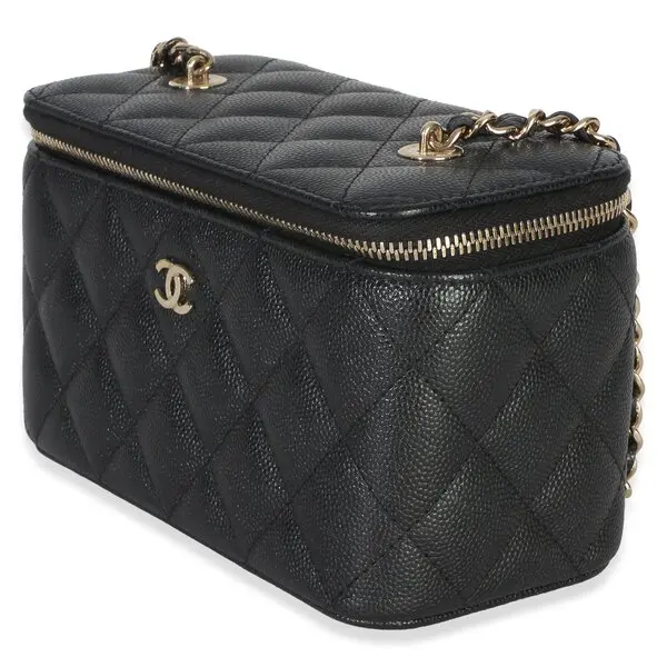 Chanel Quilted Caviar Vanity Case With Chain - Black