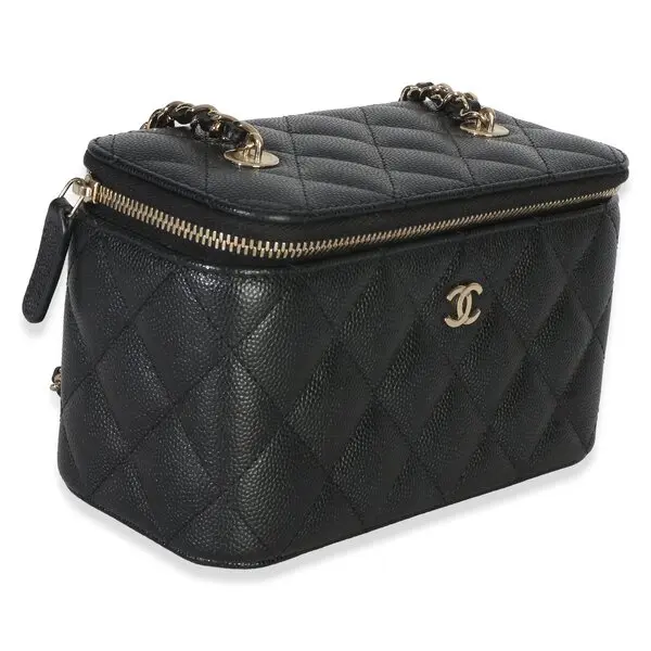 Chanel Quilted Caviar Vanity Case With Chain - Black