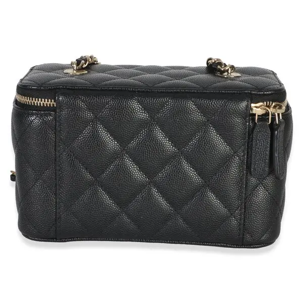 Chanel Quilted Caviar Vanity Case With Chain - Black