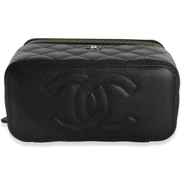 Chanel Quilted Caviar Vanity Case With Chain - Black