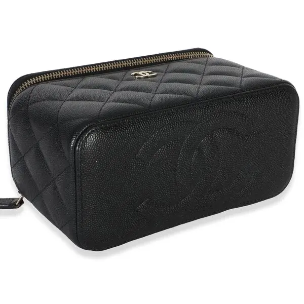 Chanel Quilted Caviar Vanity Case With Chain - Black