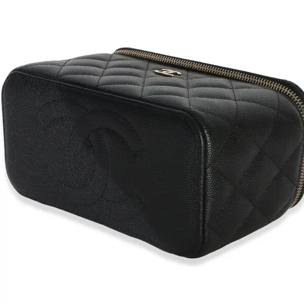 Chanel Quilted Caviar Vanity Case With Chain - Black