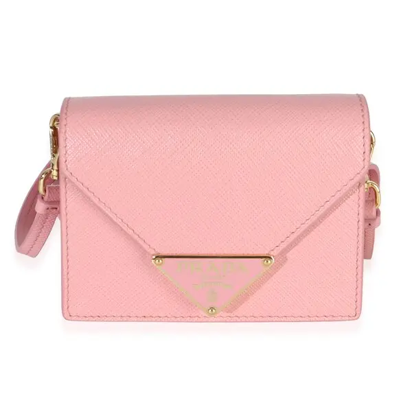 Prada Saffiano Card Holder With Strap - Pink