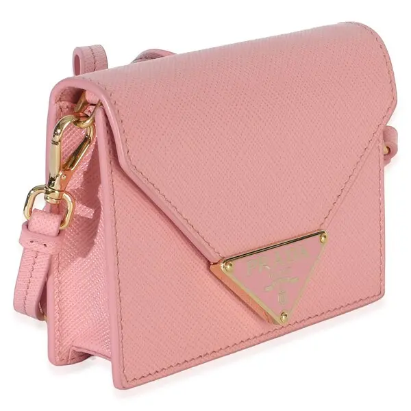 Prada Saffiano Card Holder With Strap - Pink