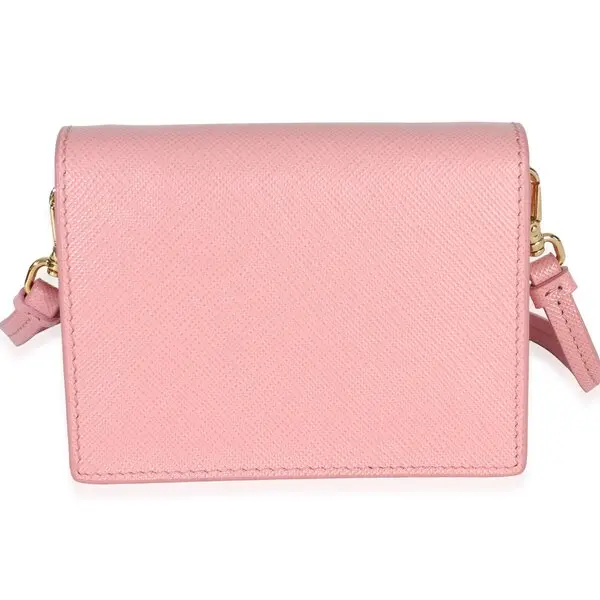 Prada Saffiano Card Holder With Strap - Pink