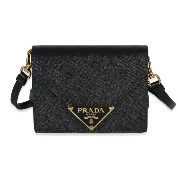 Prada Saffiano Card Holder With Strap - Black