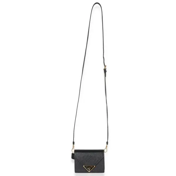Prada Saffiano Card Holder With Strap - Black