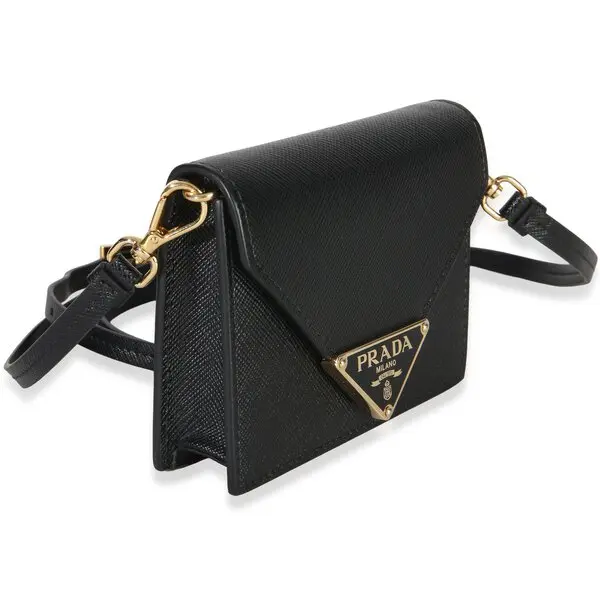 Prada Saffiano Card Holder With Strap - Black
