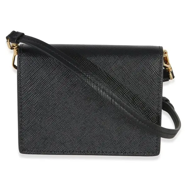 Prada Saffiano Card Holder With Strap - Black