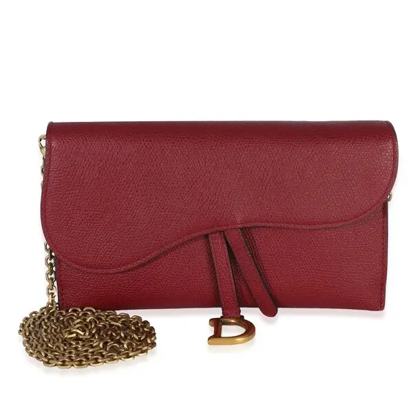 Dior Grained Calfskin Saddle Chain Wallet Pouch - Red
