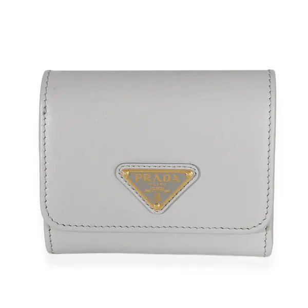 Prada Grey Leather Trifold Compact Wallet - Gray