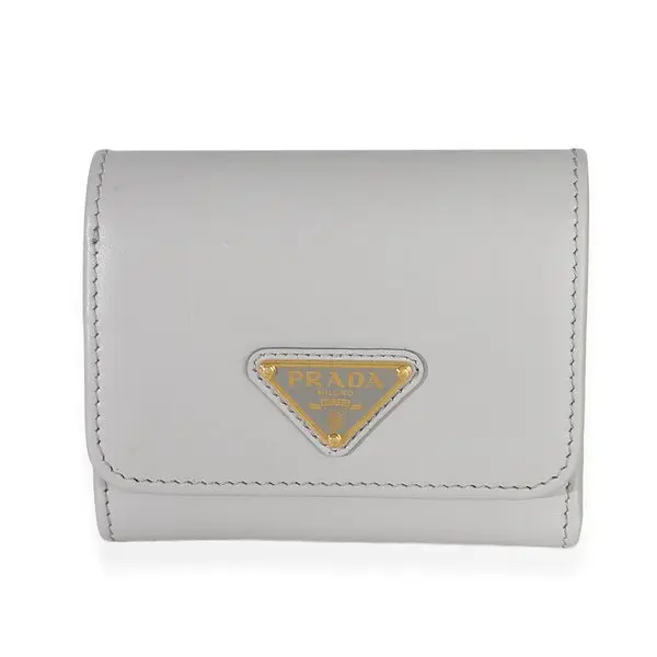 Prada Grey Leather Trifold Compact Wallet - Gray