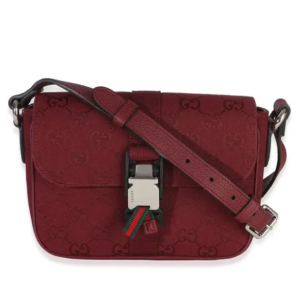 Gucci Gg Monogram Canvas Buckle Messenger Bag - Red