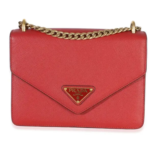 Prada Saffiano Leather Envelope Flap Chain Shoulder Bag - Red