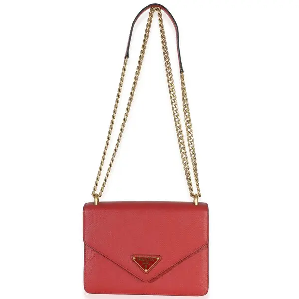 Prada Saffiano Leather Envelope Flap Chain Shoulder Bag