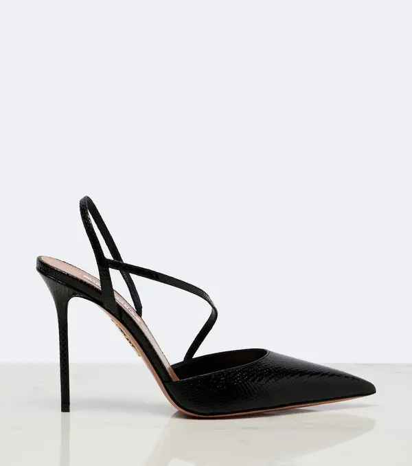 AQUAZZURA Dynasty Snake-effect Leather Pumps With Ankle Strap