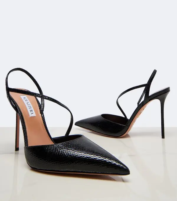 AQUAZZURA Dynasty Snake-effect Leather Pumps With Ankle Strap