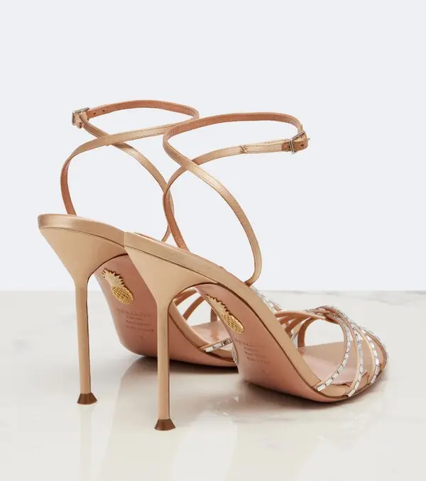 AQUAZZURA Tell Me Crystal Satin Sandals