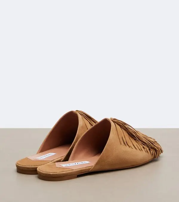 AQUAZZURA Maverick Fringed Suede Mules