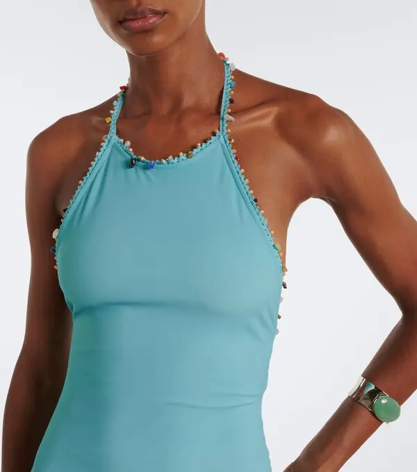 Christopher Esber Beach Quartz Embellished Halter Maxi Dress - Turquoise