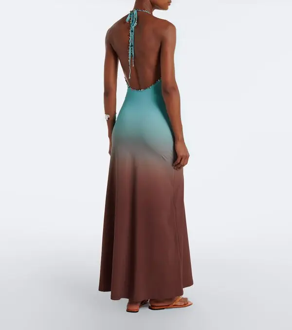 Christopher Esber Beach Quartz Embellished Halter Maxi Dress - Turquoise