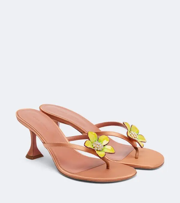 Amina Muaddi Vittoria Embellished Satin Thong Sandals - Multicoloured