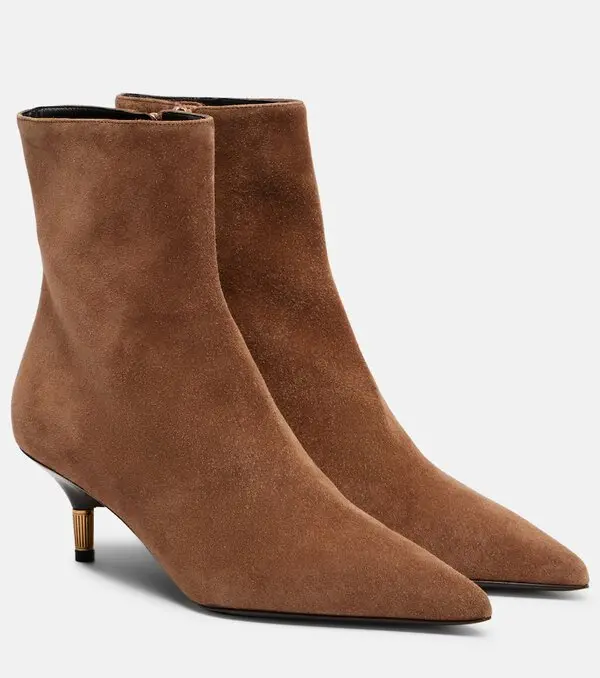 Khaite Bella Suede Pointed Toe Ankle Boots - Brown