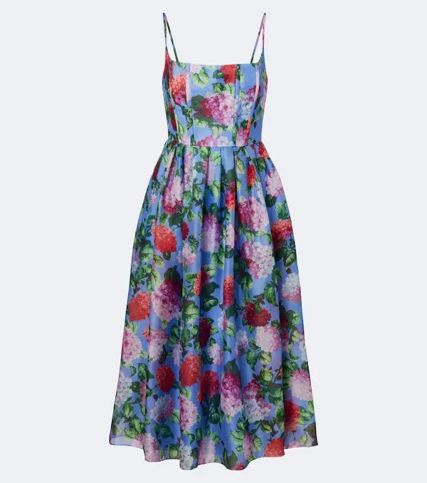 Carolina Herrera Floral Silk Crepe Cocktail Dress - Blue