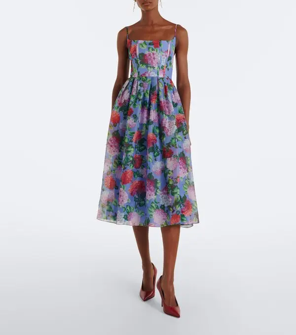 Carolina Herrera Floral Silk Crepe Cocktail Dress - Blue
